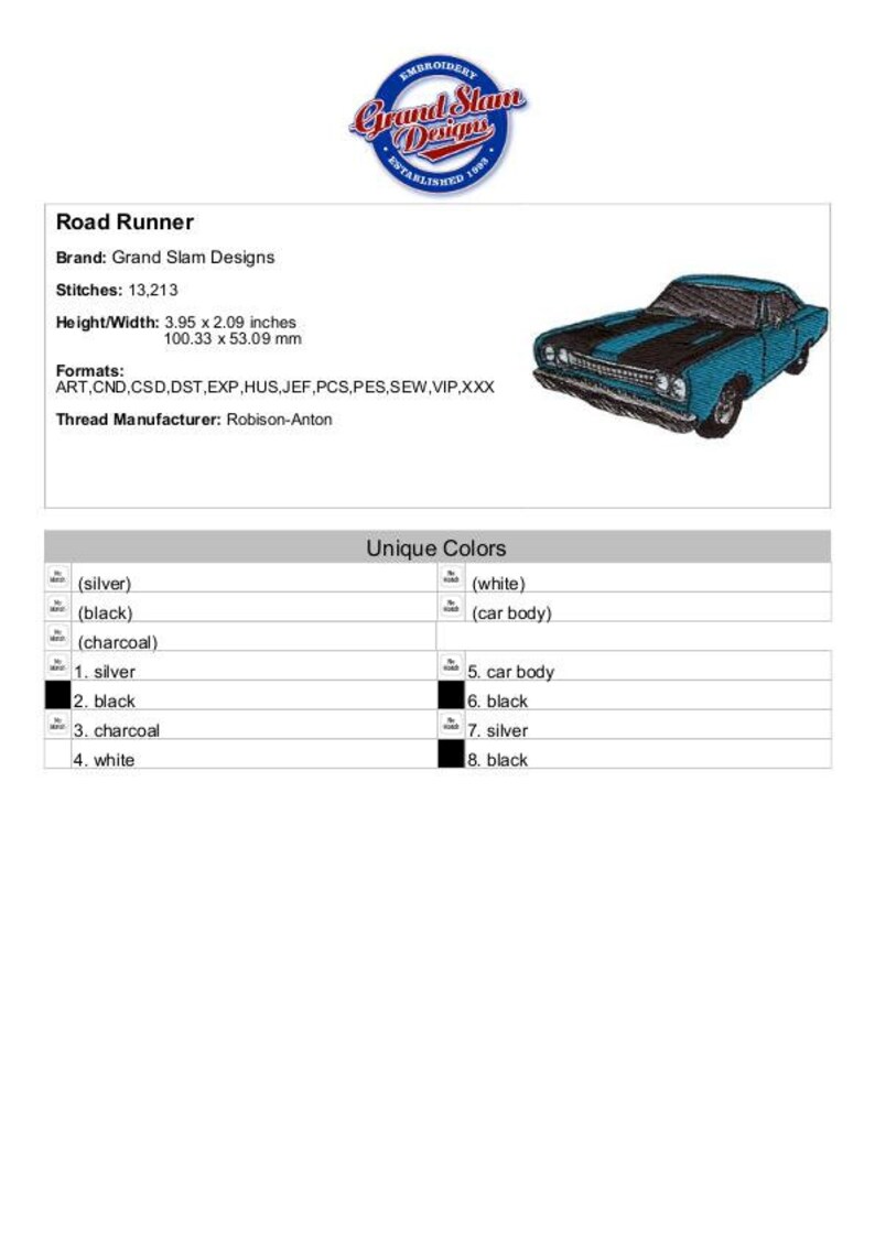 Road Runner Classic Car - Machine Embroidery Design - Etsy