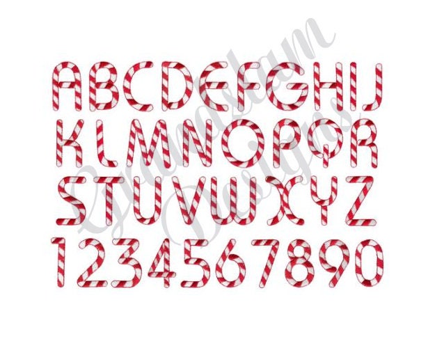 Candy Cane Embroidery Font and Alphabet Including Embrilliance BX ...