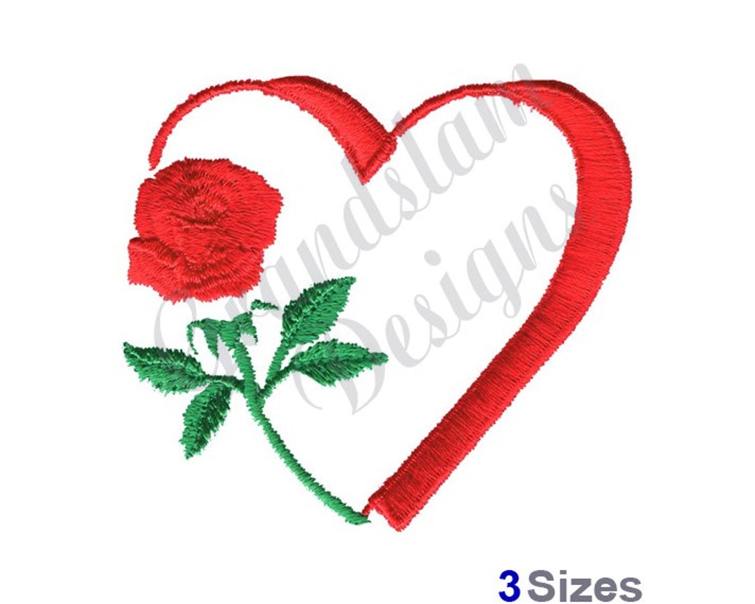 Heart & Rose - Machine Embroidery Design - Etsy