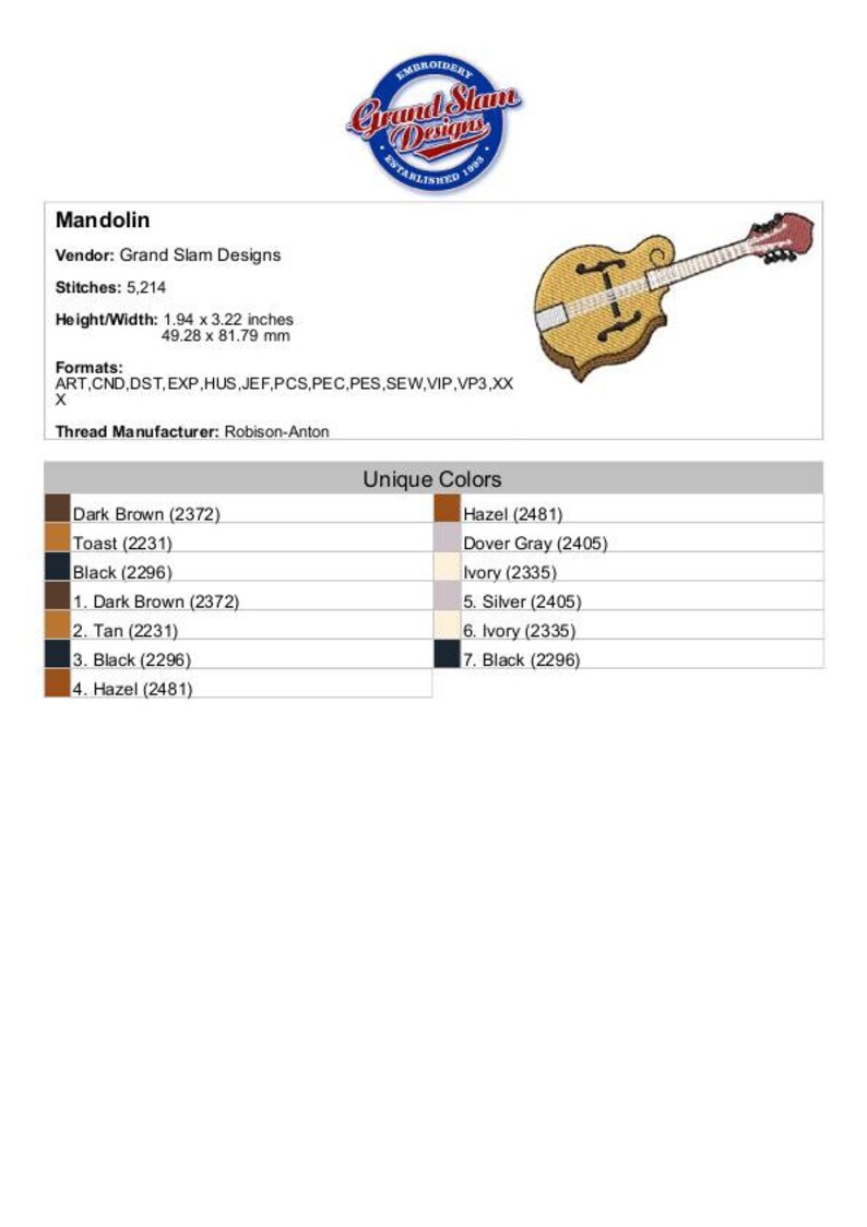 Mandolin Machine Embroidery Design - Etsy