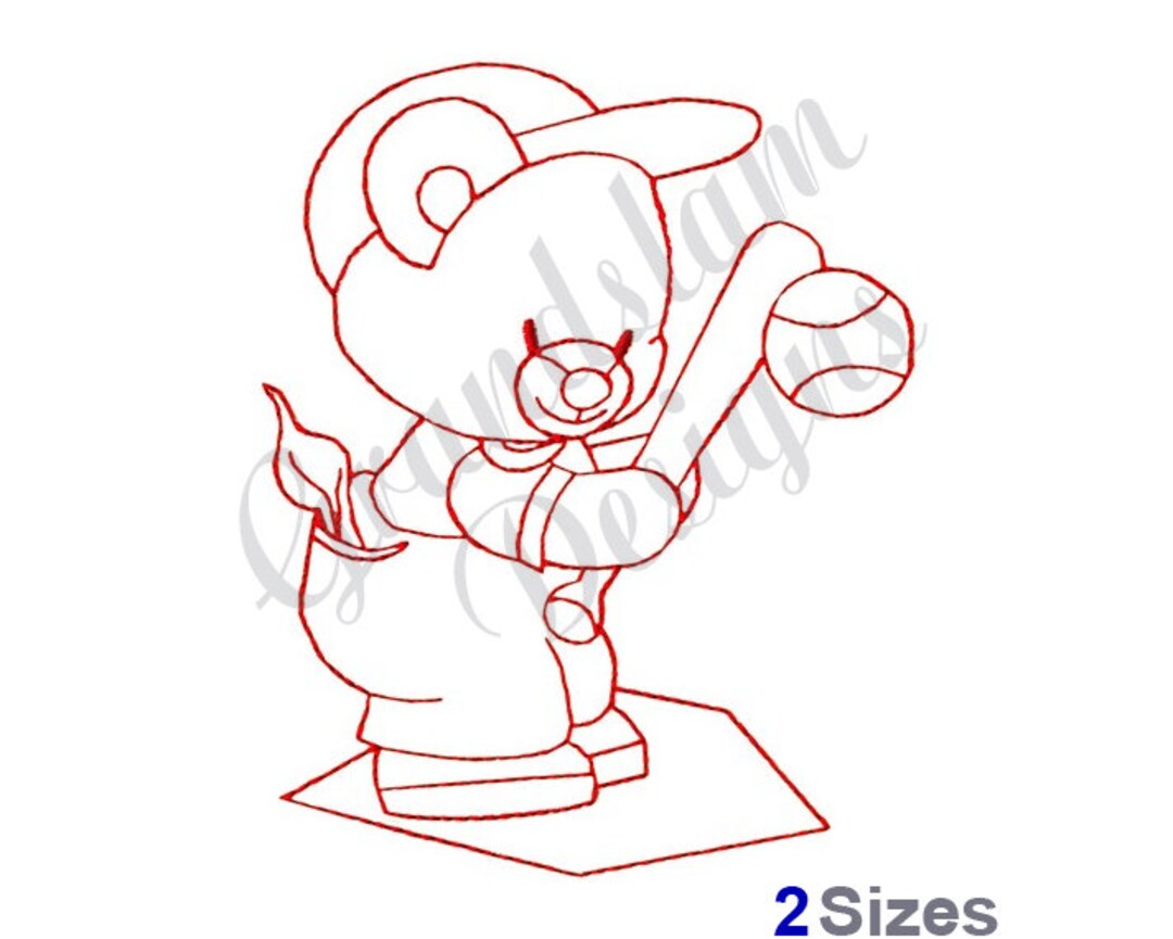 Baseball Bear Redwork Machine Embroidery Design (digital Download) - Etsy