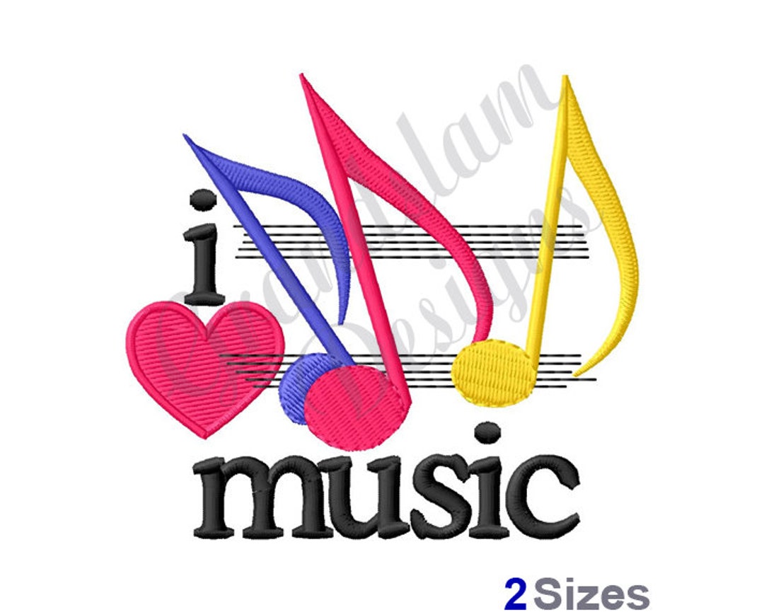 I Love Music Notes - Machine Embroidery Design - Etsy