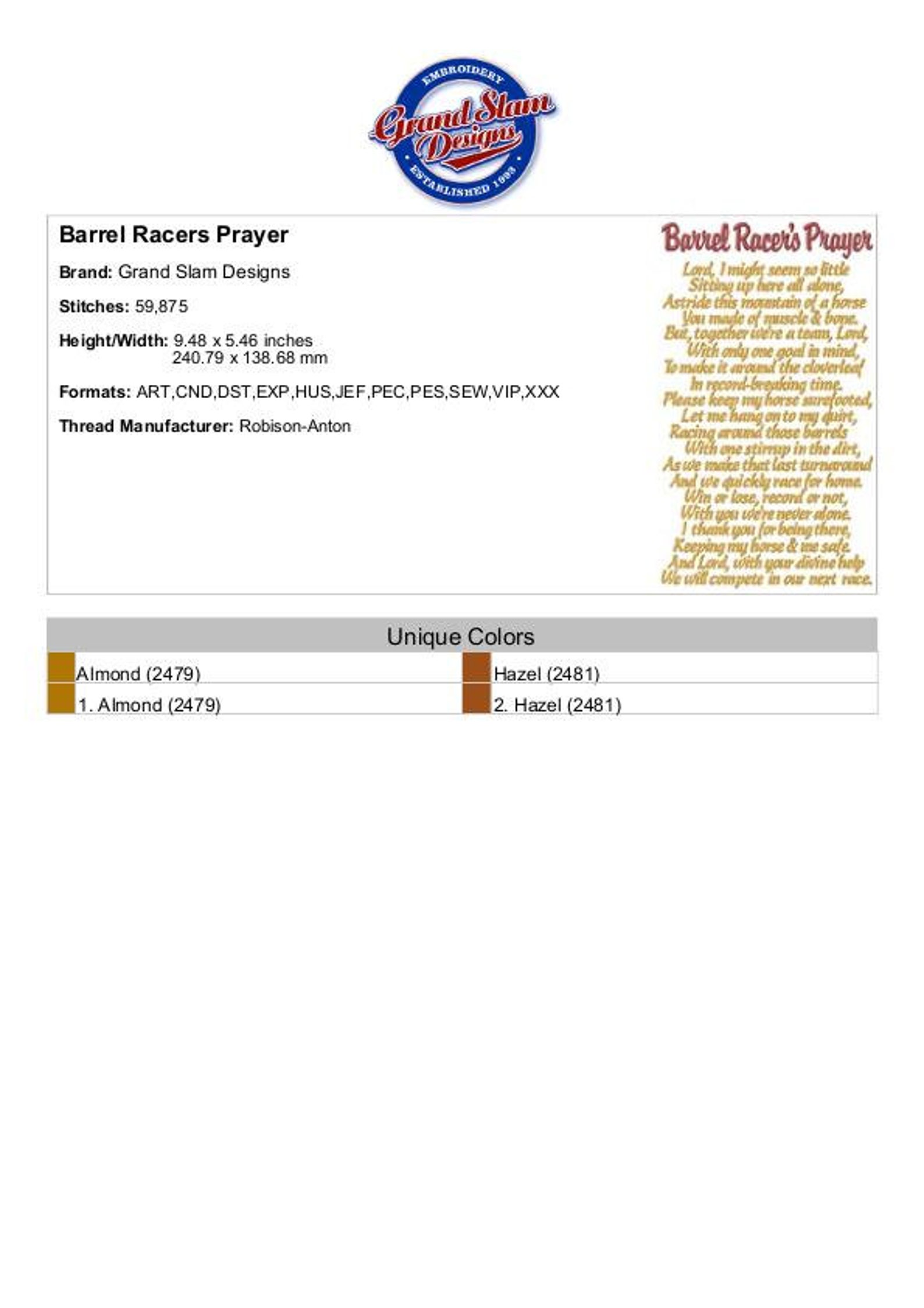 Barrel Racers Prayer - Machine Embroidery Design - Etsy