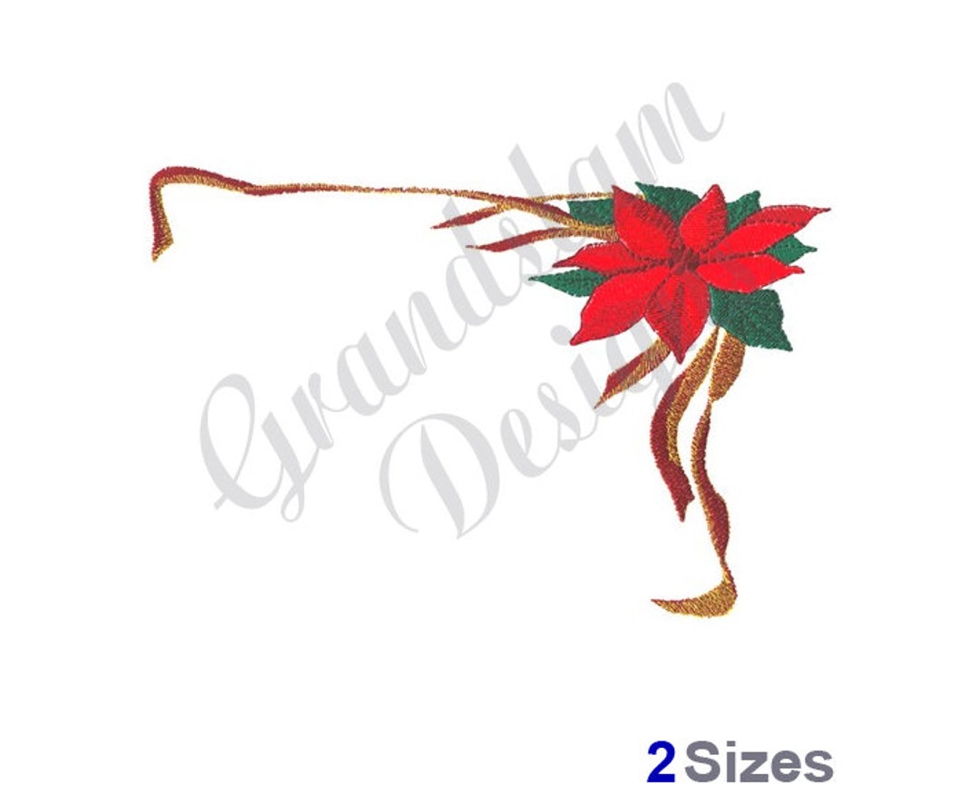 Poinsettia Ribbon Corner Christmas - Machine Embroidery Design - Etsy