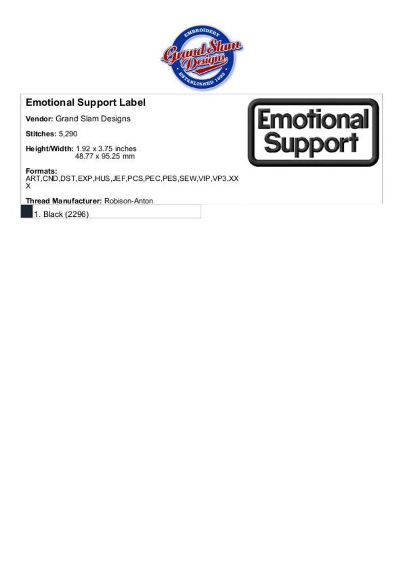 Emotional Support Label Machine Embroidery Design | Etsy
