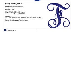 Vining Monogram Letter F - Machine Embroidery Design - Etsy