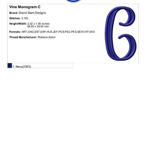 Vine Monogram Letter C - Machine Embroidery Design - Etsy