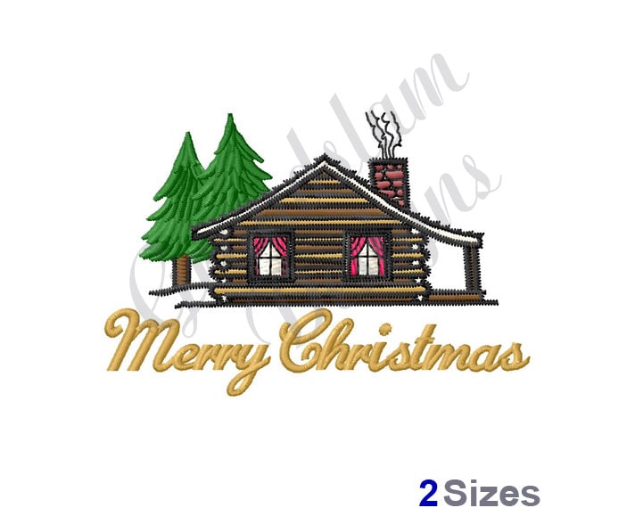 Merry Christmas Log Cabin Machine Embroidery Design - Etsy