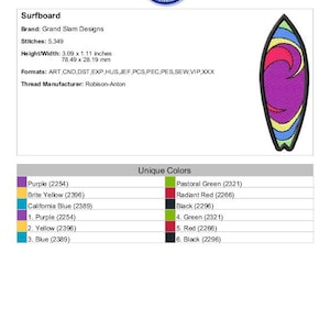 Surfboard - Machine Embroidery Design - Etsy