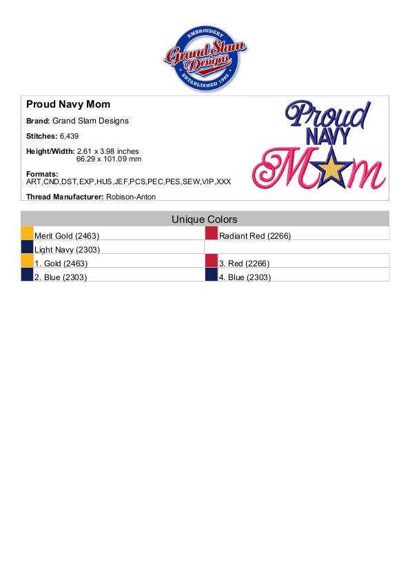 Proud Navy Mom - Machine Embroidery Design - Etsy