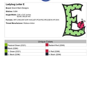 Ladybug Letter E - Machine Embroidery Design - Etsy
