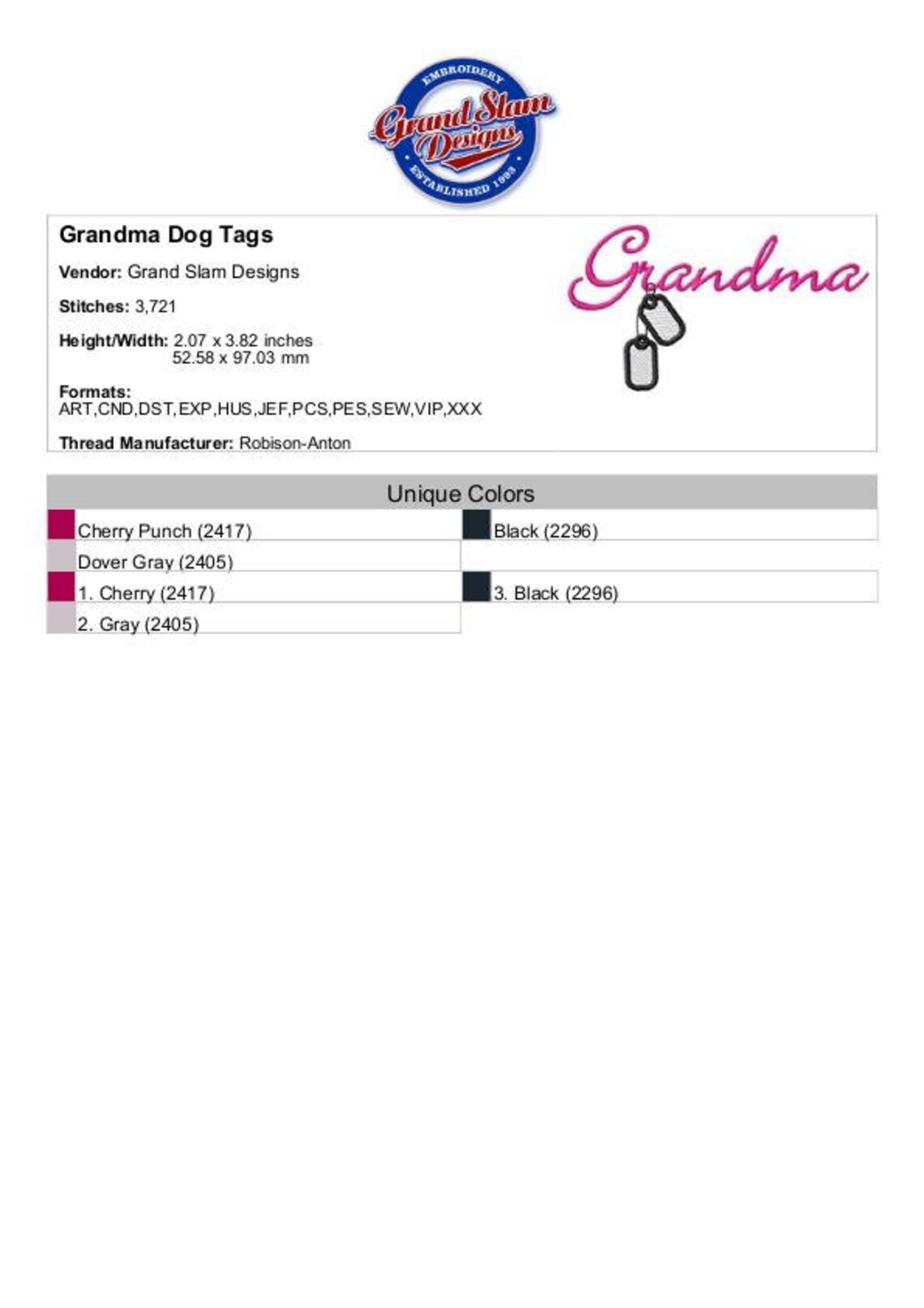Grandma Dog Tags Machine Embroidery Design (instant Download) - Etsy