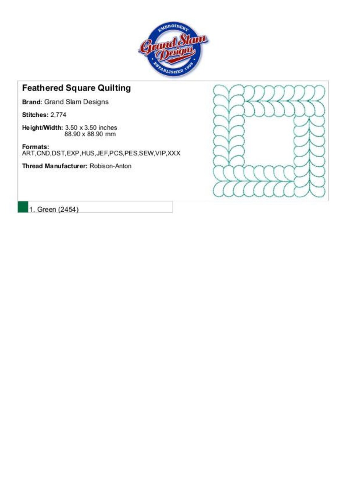Feathered Square Quilting Redwork - Machine Embroidery Design ...