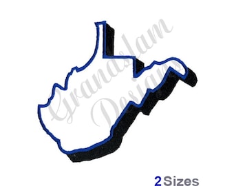 West Virginia State Map Machine Embroidery Design, West Virginia ...