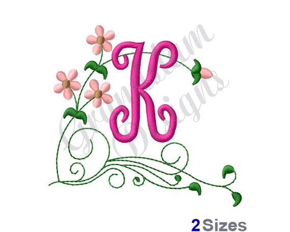 Floral Monogram Letter K Machine Embroidery Design | Etsy