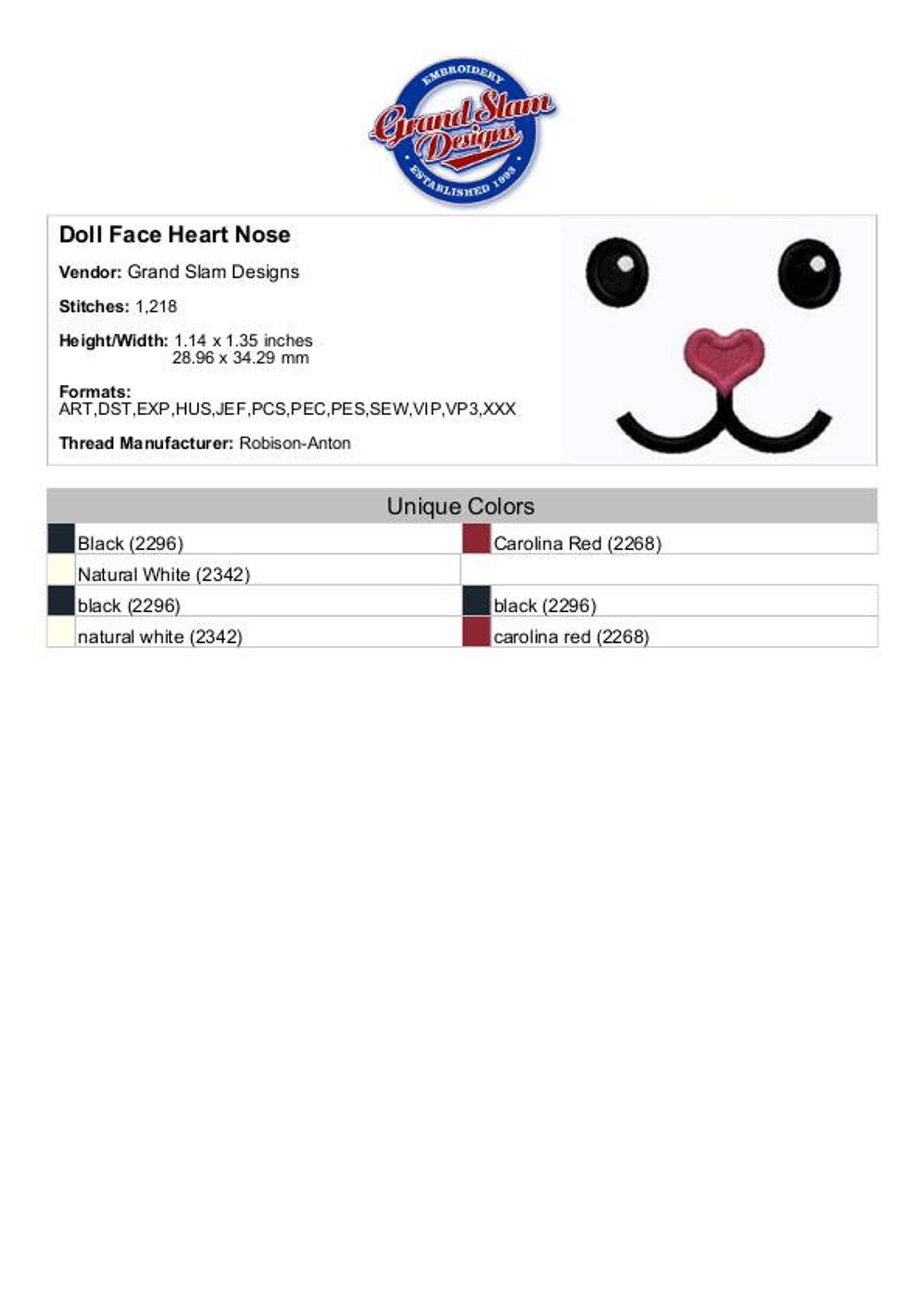 Doll Face Heart Nose - Machine Embroidery Design, Embroidery Designs ...