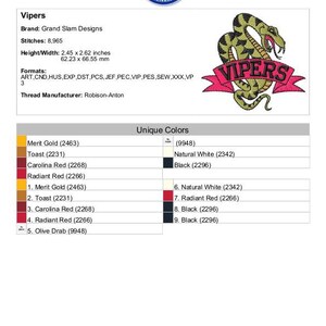Vipers Mascot- Machine Embroidery Design - Etsy