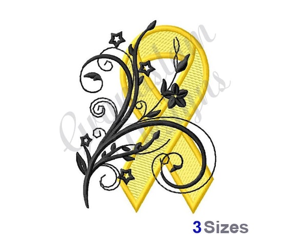 Floral Yellow Ribbon Machine Embroidery Design - Etsy