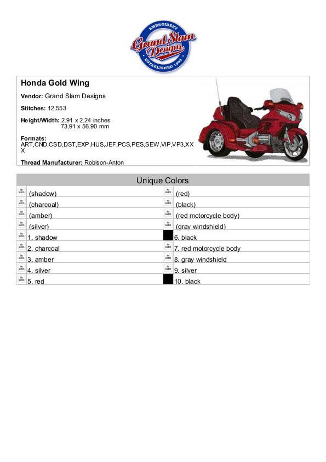 Honda Gold Wing - Machine Embroidery Design, Embroidery Designs ...
