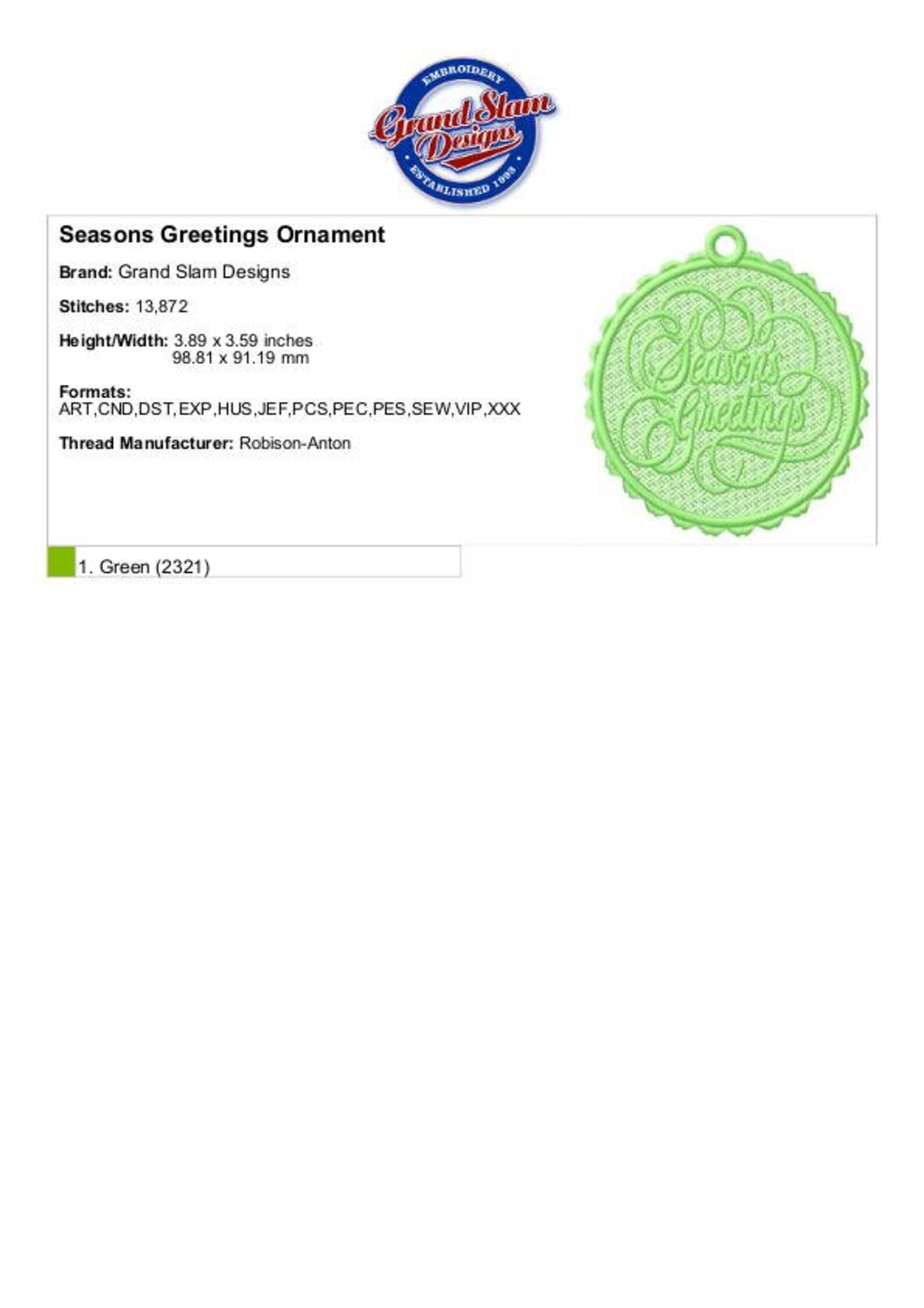 FSL Seasons Greetings Ornament - Machine Embroidery Design - Etsy