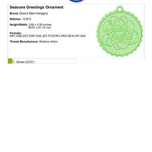 FSL Seasons Greetings Ornament - Machine Embroidery Design - Etsy