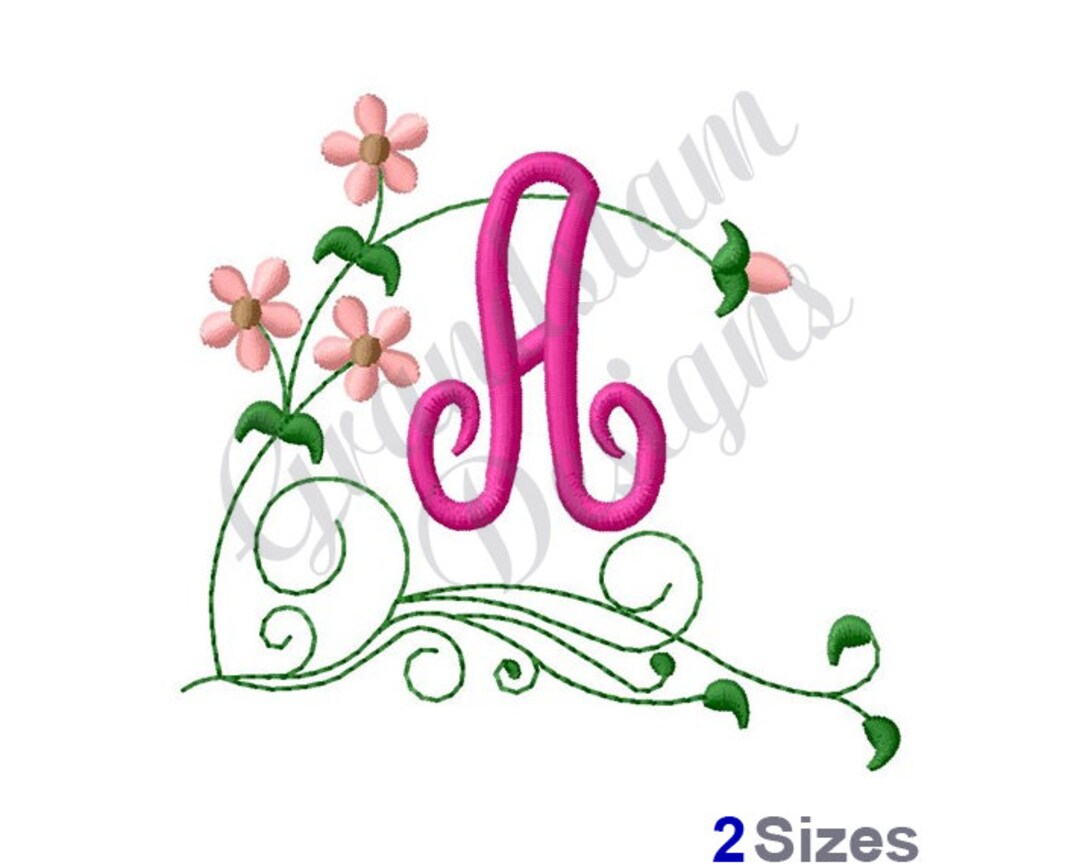 Floral Monogram Letter A - Machine Embroidery Design, Embroidery ...