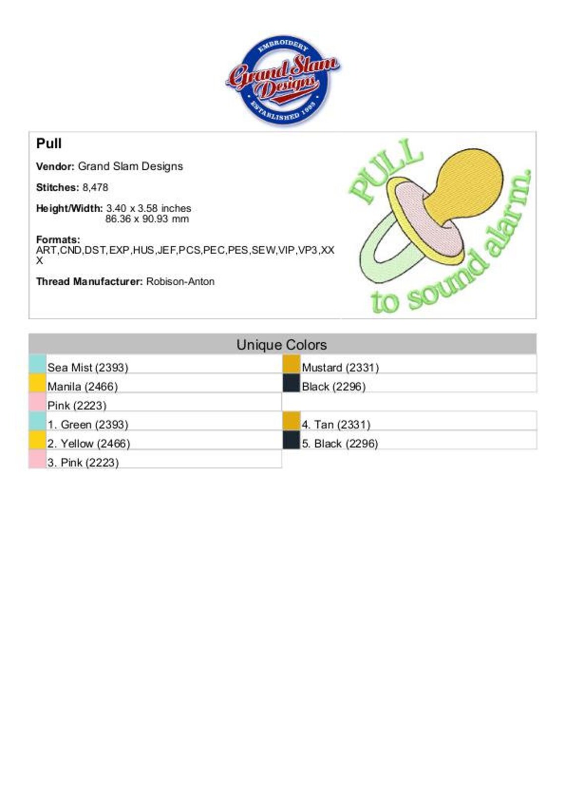 Pacifier Pull to Sound Alarm - Machine Embroidery Design, Embroidery ...