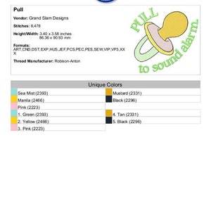Pacifier Pull to Sound Alarm - Machine Embroidery Design, Embroidery ...