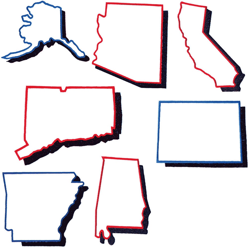 50 State Outlines in 2 Sizes - Machine Embroidery Design, Embroidery ...
