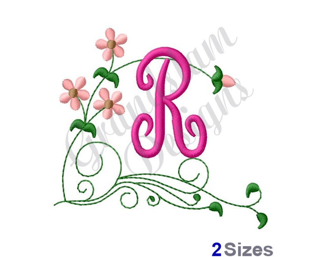 Floral Monogram Letter R - Machine Embroidery Design - Etsy