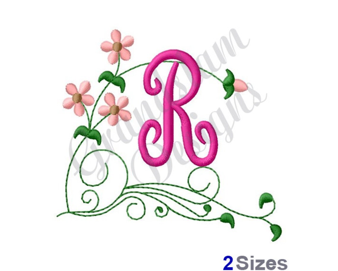 Floral Monogram Letter R Machine Embroidery Design | Etsy