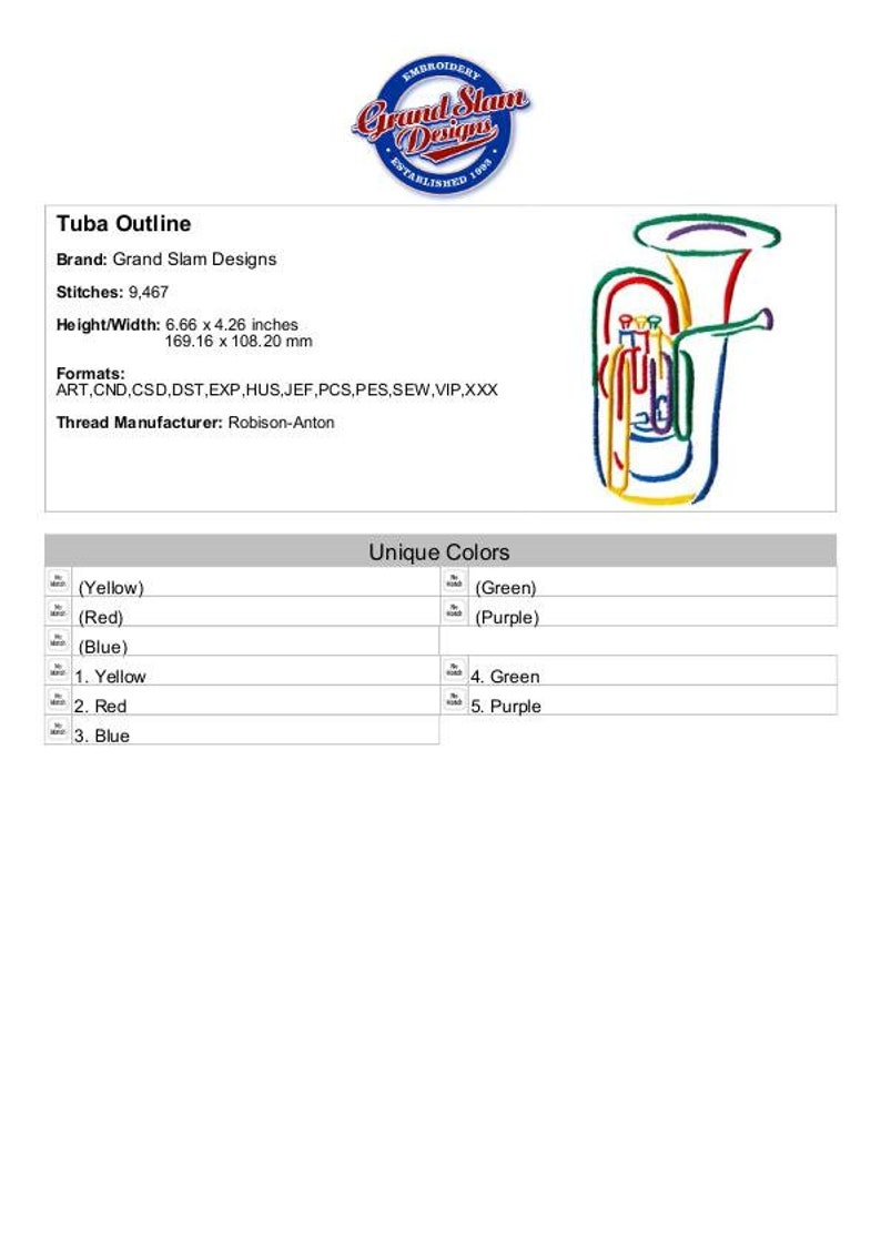 Tuba Outline - Machine Embroidery Design, Embroidery Designs, Machine ...