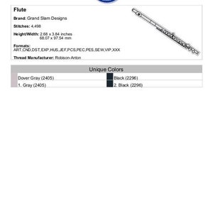 Flute - Machine Embroidery Design - Etsy