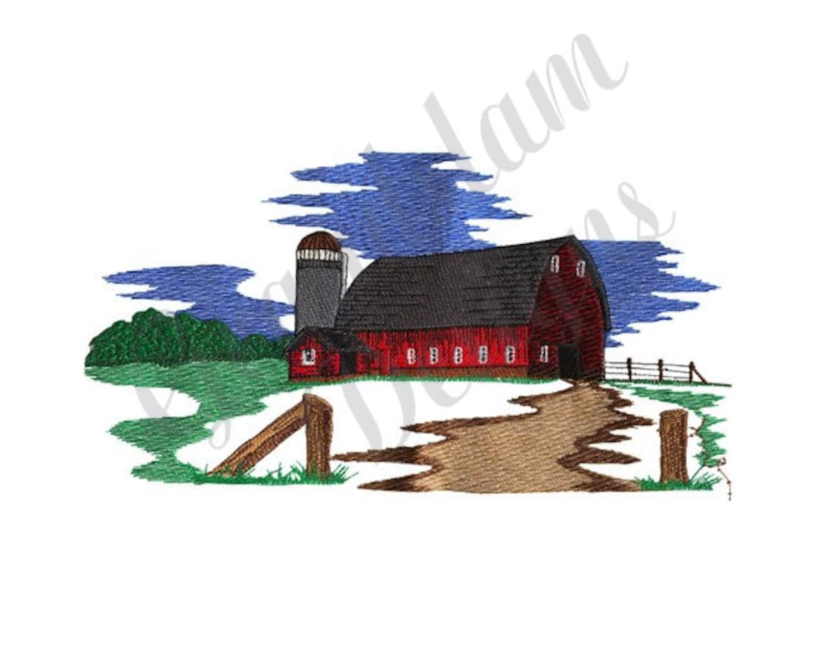 Red Barn Scene Machine Embroidery Design - Etsy