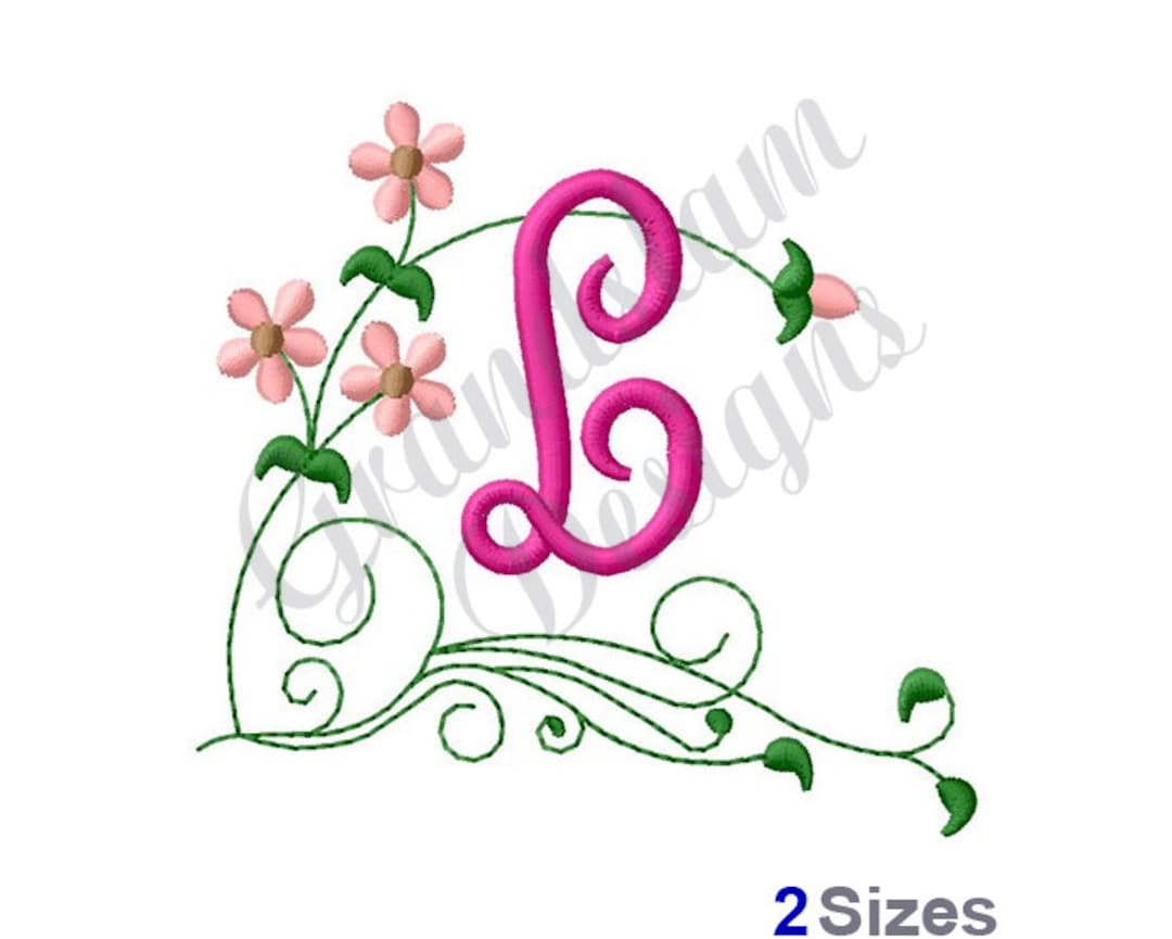 Floral Monogram Letter L - Machine Embroidery Design - Etsy