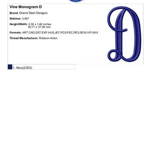 Vine Monogram Letter D - Machine Embroidery Design - Etsy