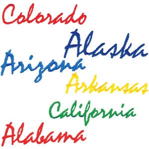50 State Names in 2 Sizes - Machine Embroidery Design, Embroidery ...
