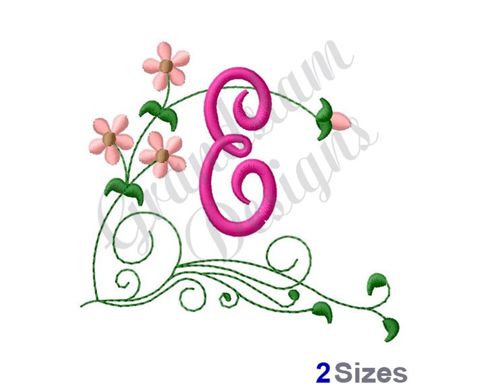 Floral Monogram Letter E Machine Embroidery Design | Etsy