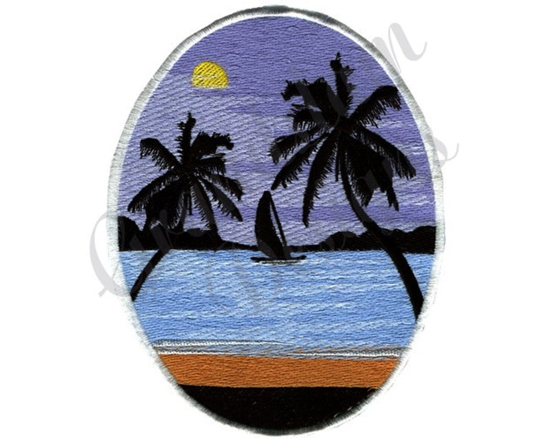 Tropical Sailboat Scene - Machine Embroidery Design - 2 Sizes - Etsy