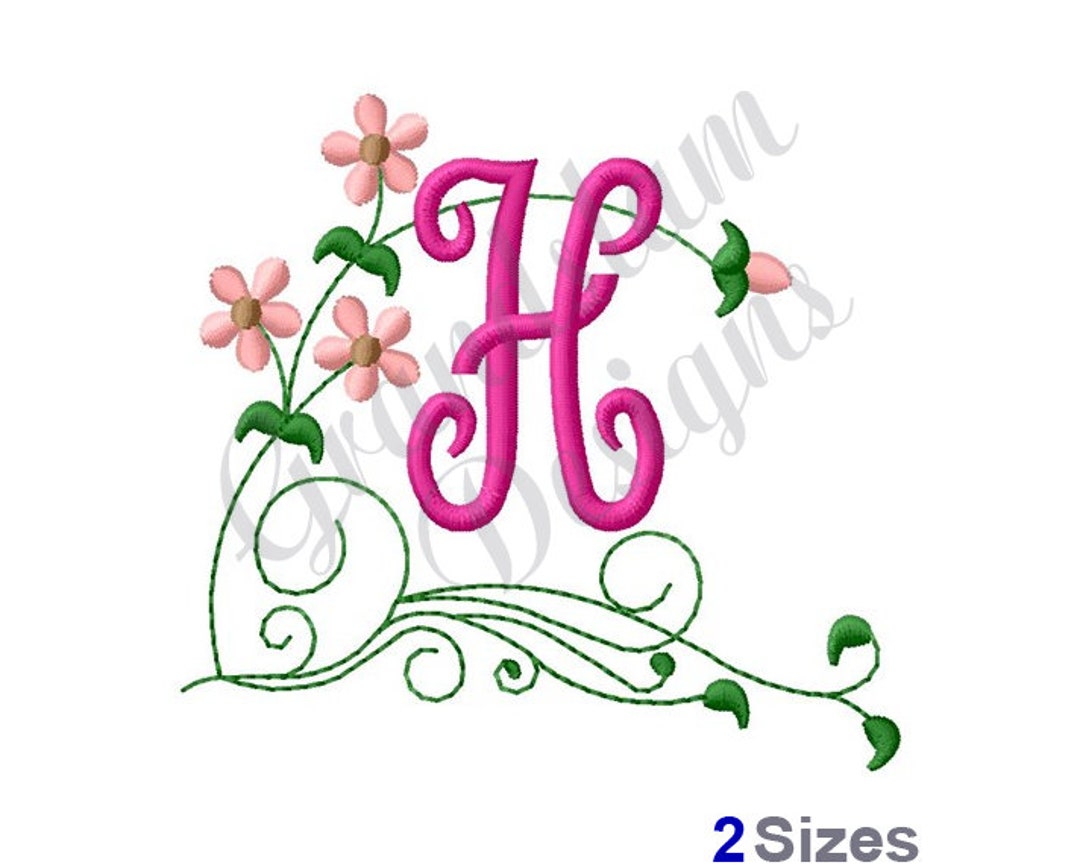 Floral Monogram Letter H - Machine Embroidery Design - Etsy