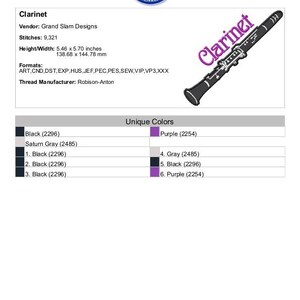 Clarinet - Machine Embroidery Design, Embroidery Designs, Machine ...