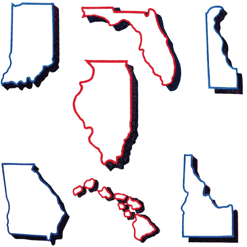 50 State Outlines in 2 Sizes Machine Embroidery Design - Etsy