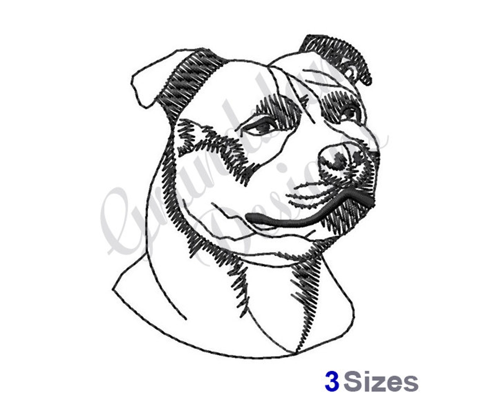 Staffy Dog Head Outline - Machine Embroidery Design, Embroidery Designs ...