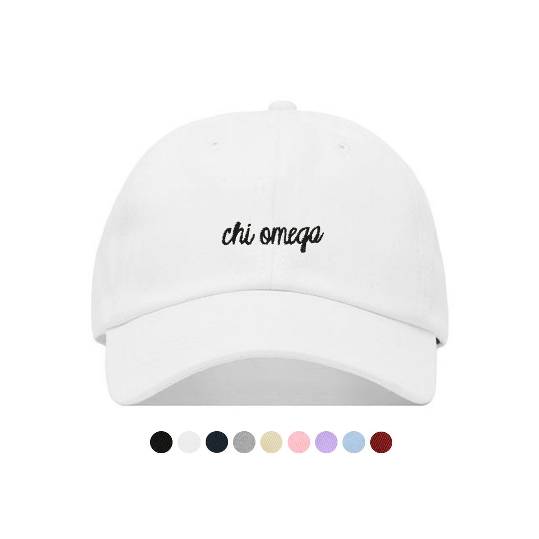 Chi Omega Cursive Baseball Hat - Embroidered Baseball Cap // Sorority ...