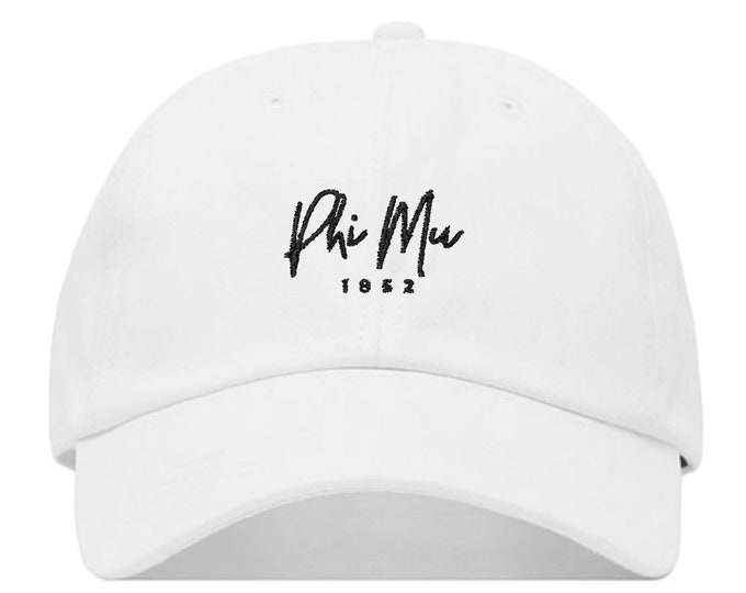 Phi Mu Script Baseball Hat Embroidered Baseball Cap // - Etsy