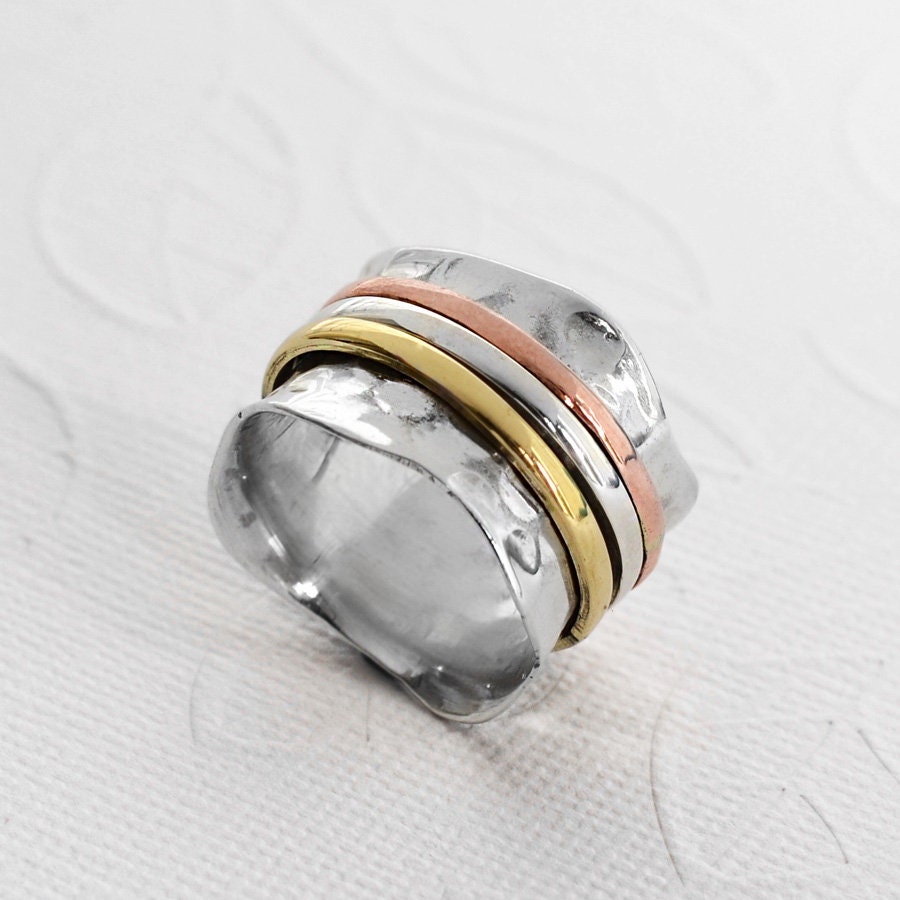 Mixed Metal Triple Scalloped Spinning Ring - Etsy