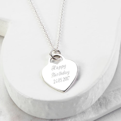 Sterling Silver Engraved Heart Pendant Necklace. Personalised - Etsy UK