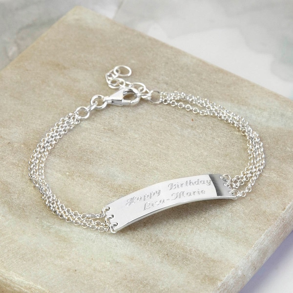 Solid Sterling Silver Engravable Bracelet - Etsy UK