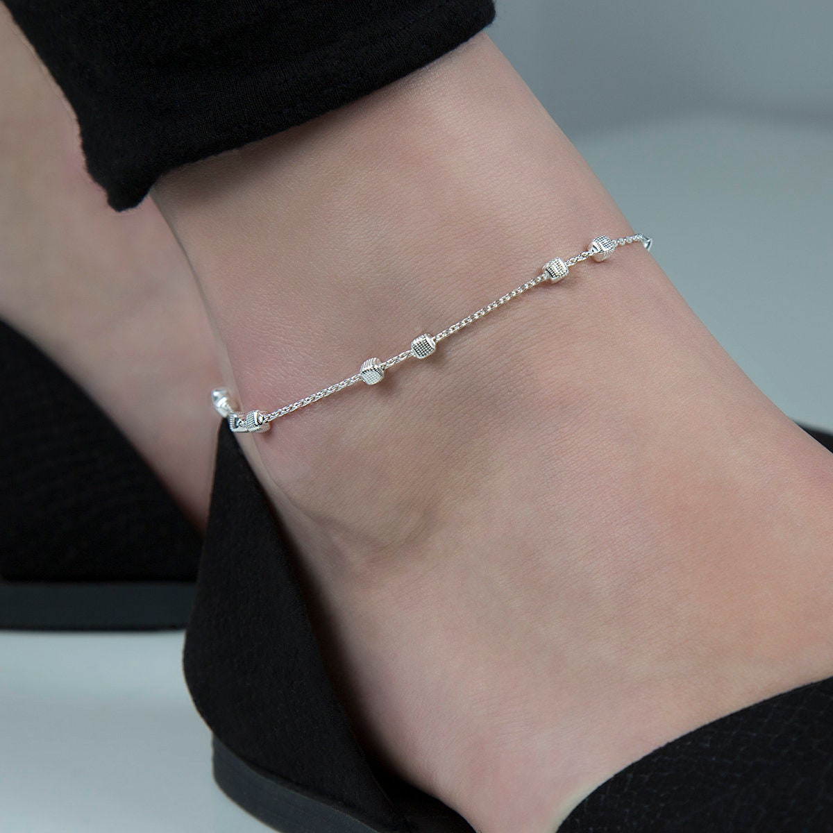 Sterling Silver Delicate Boxes Anklet - Etsy UK