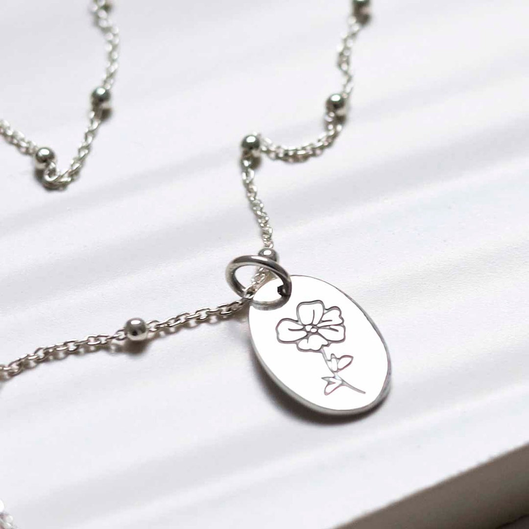 Sterling Silver August Birth Flower Necklace - Etsy